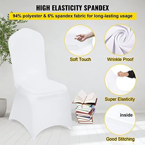 VEVOR 100 Pcs White Chair Covers Polyester Spandex Chair Cover Stretch Slipcovers for Wedding Party Dining Banquet Flat-Front Chair Covers