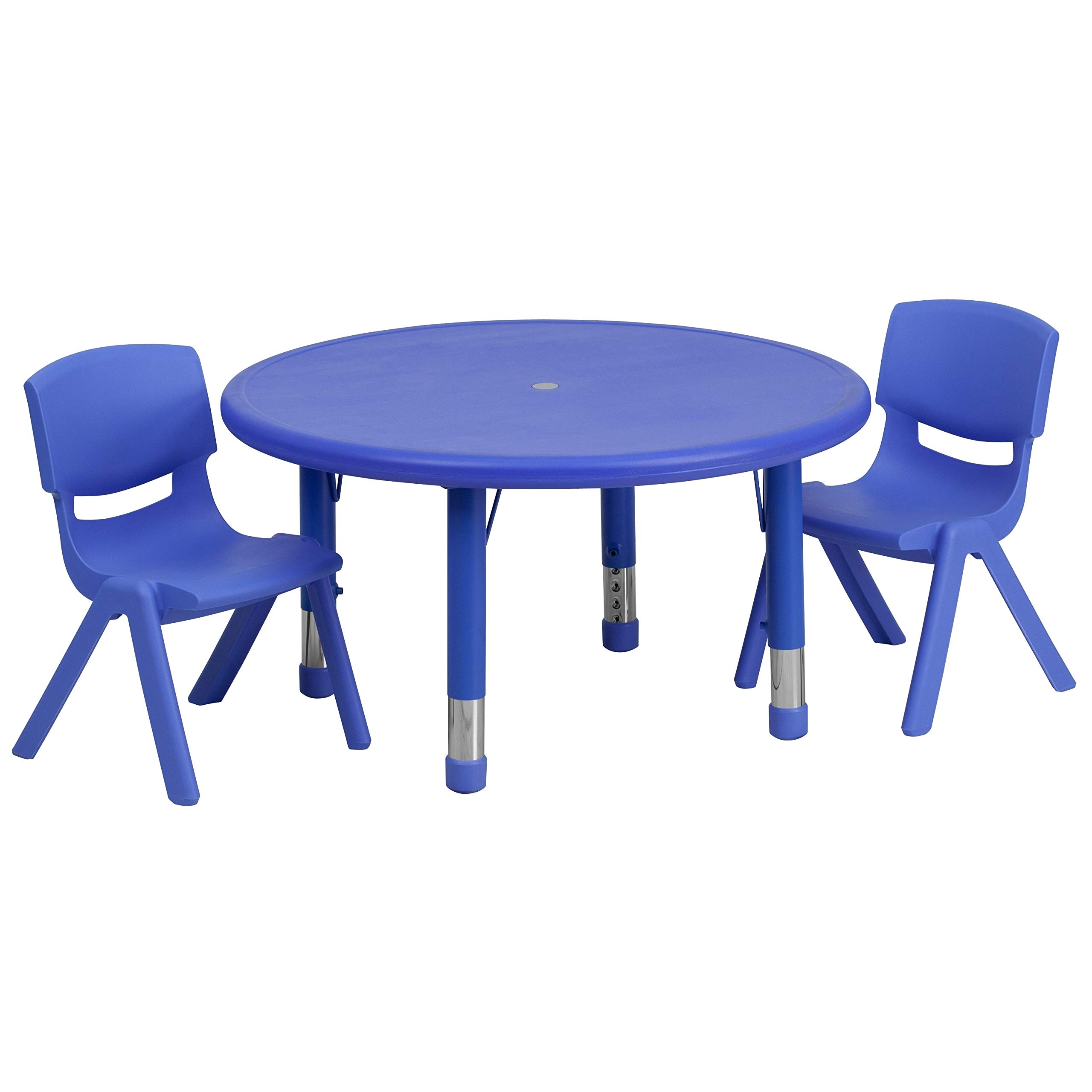 Flash Furniture Emmy 33'' Round Blue Plastic Height Adjustable Activity Table Set with 4 Chairs