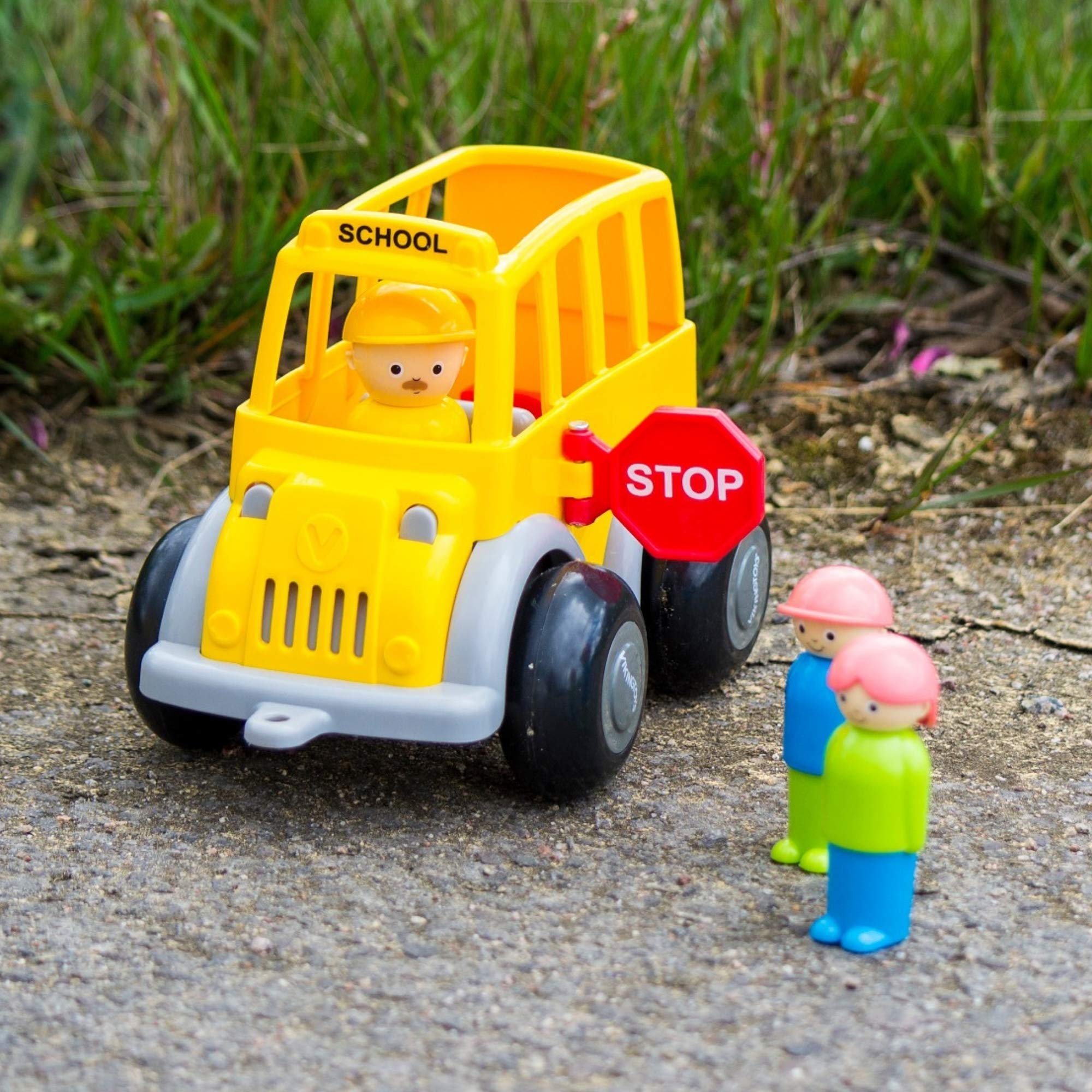 VIKINGTOYS Viking Toys - Midi School Bus - 9" Toy Vehicles Comes with 3 Figures, Working Stop Sign, for Kids Ages 1 Year +