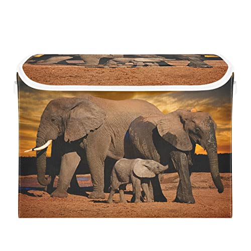innewgogo African Elephant Storage Bins with Lids for Organizing Closet Organizers with Handles Oxford Cloth Storage Cube Box for Pets Toys
