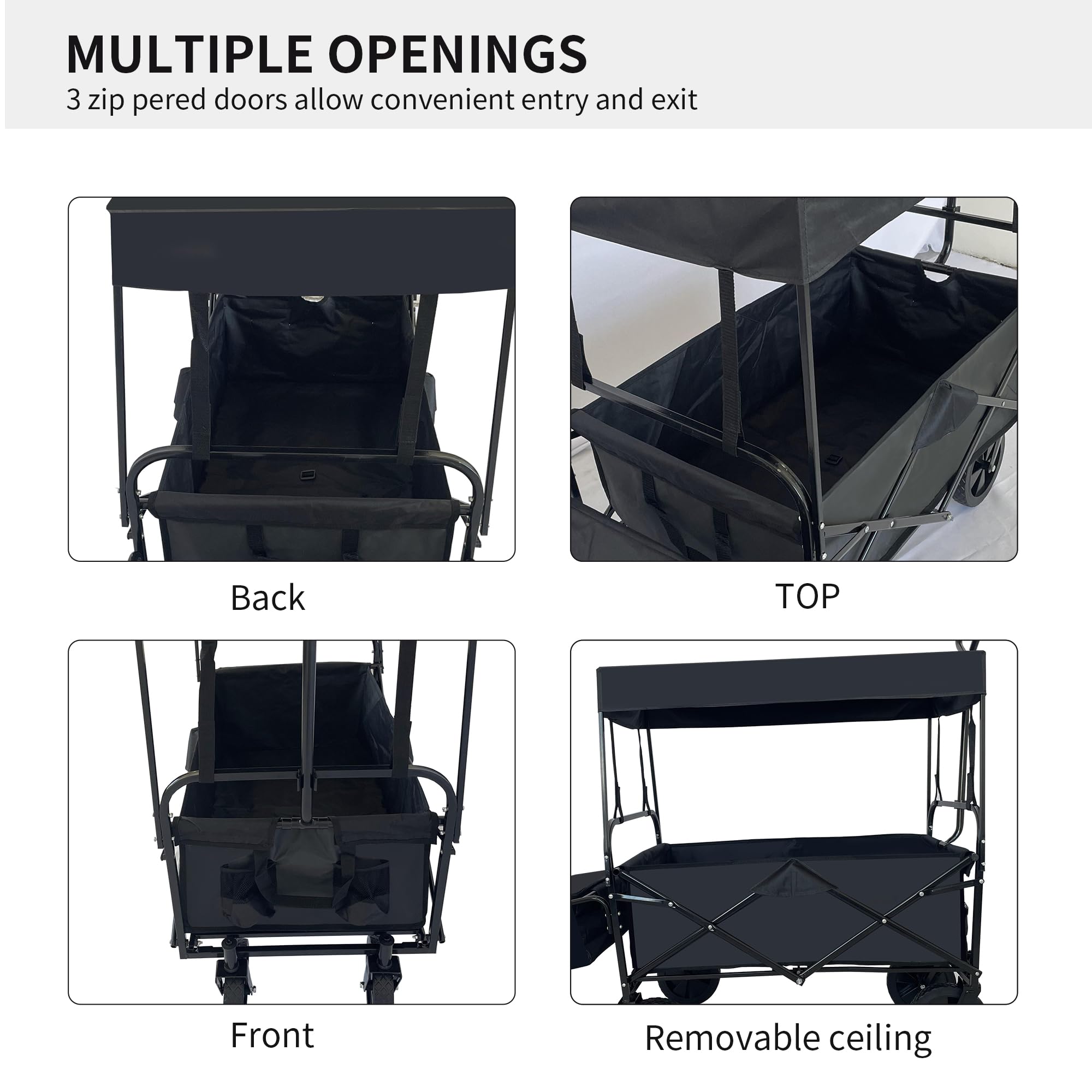 Collapsible Foldable Beach Wagon Carts with 360° Rotating Wheels for All Terrain, Utility Small Heavy Duty Wagon with 270LBS Capacity for Grocery, Sand, Garden, Outdoor, Camping (Antique Black)