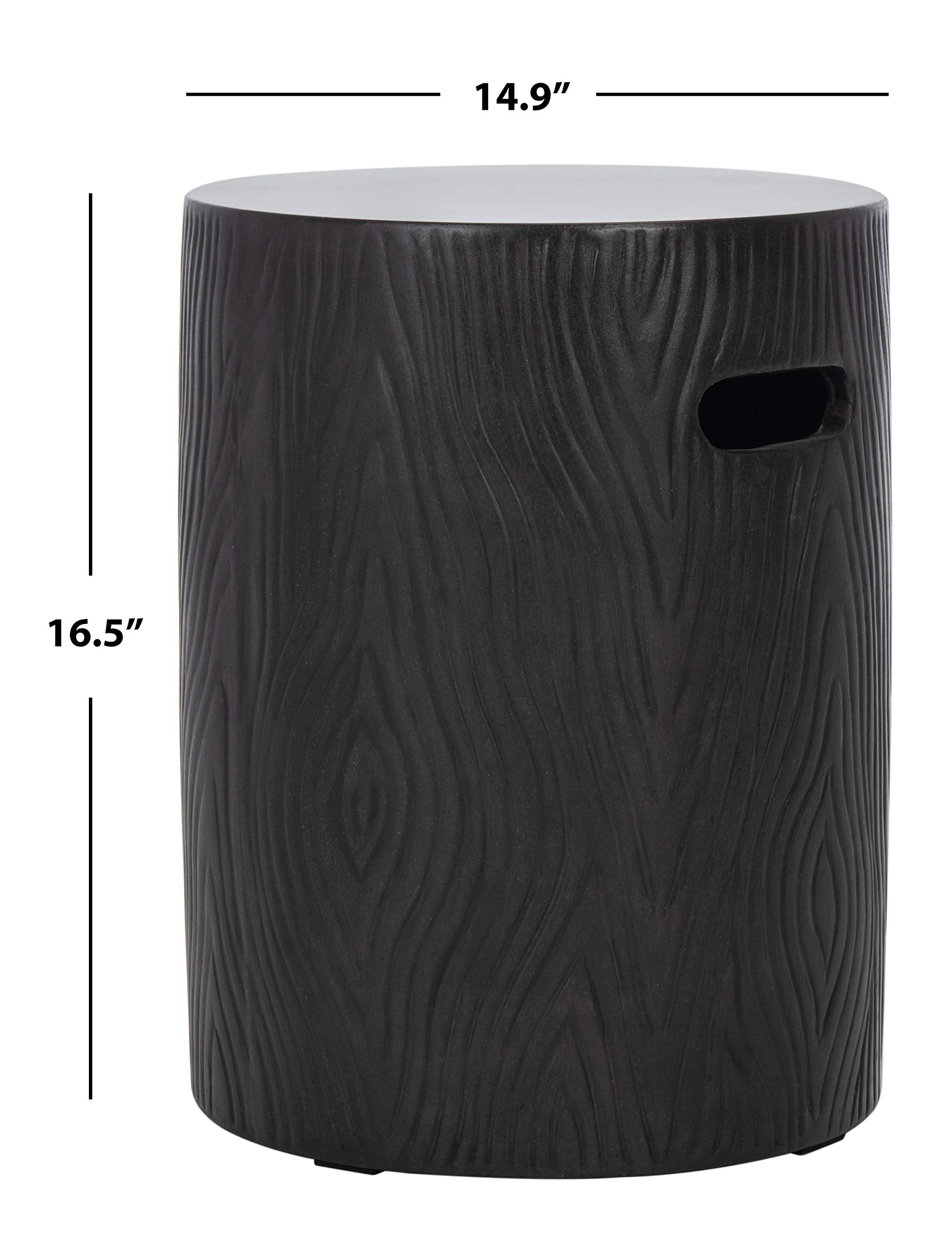 SAFAVIEH Outdoor Trunk Black Modern Concrete Round Accent Table