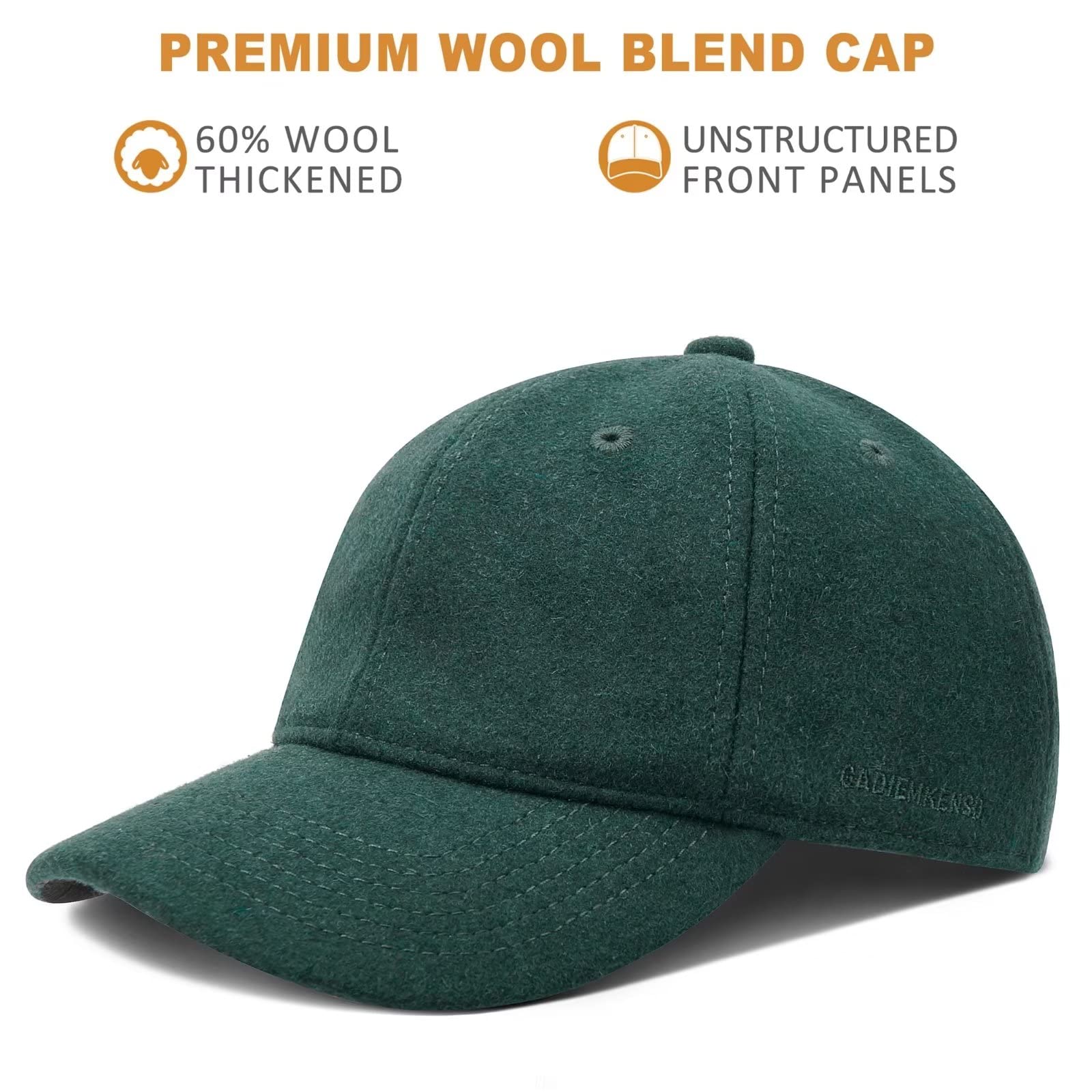 GADIEMKENSD Winter Baseball Caps Unstructured Wool Dad Hat Warm Trucker Hats Work Cap Workout Thick for Mens Womens 7 1/8-7 1/2 Blackish Green