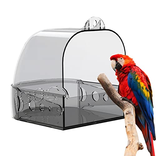 KLKCMS Bird Hanging Cage Feeder Bathing Tub for Parrots Pet Canary Accessories