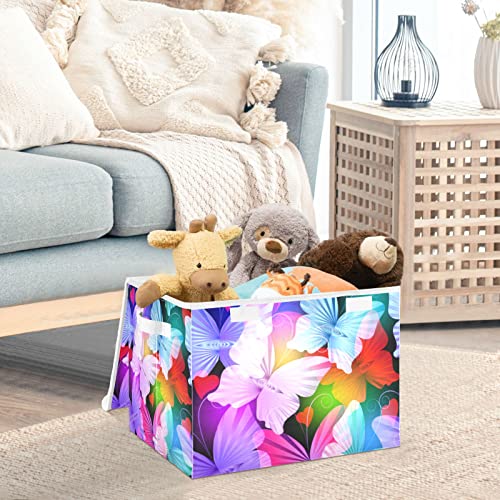 innewgogo Butterflies Storage Bins with Lids for Organizing Closet Organizers with Handles Oxford Cloth Storage Cube Box for Dog Toys