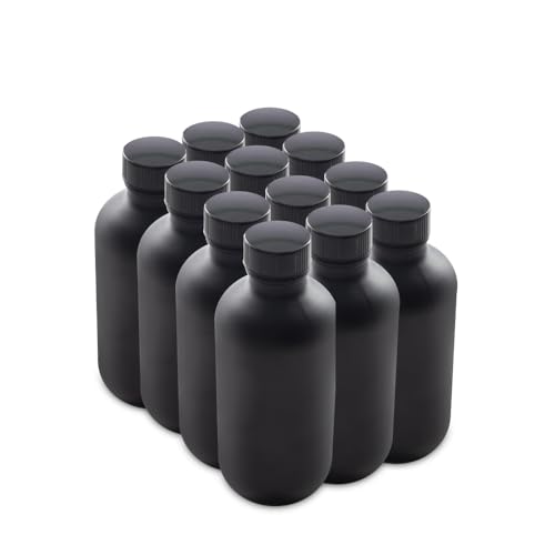 The Bottle Depot - 12 Pack - 4 oz Glass Bottle With Cap - Black Frosted - 22-400 Neck Finish - Boston Round Bottles - UV Rays Protection