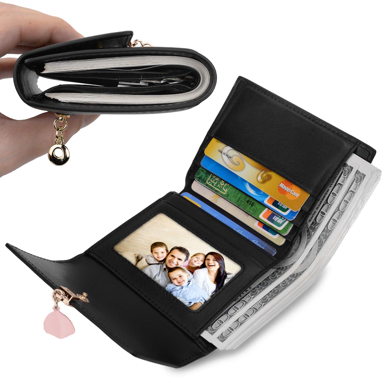 YALUXE Women's RFID Blocking Small Compact Leather Wallet Ladies Mini Purse with ID Window RFID