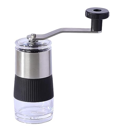 ＫＬＫＣＭＳ Coffee Grinder, Conical Burr Mill, Ceramic Burrs, Coffee Beans Mill Hand Crank Coffee Mill Manual Grinder for Outdoor Camping Travel, Silver