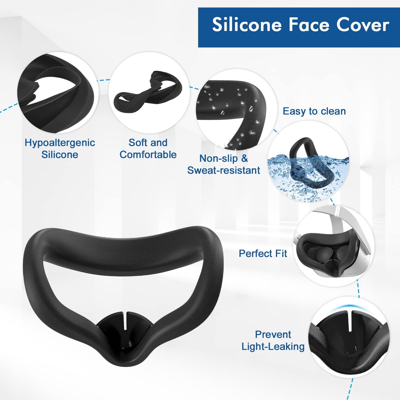 Ewalo for Oculus Quest 2 Accessories VR Silicone Case Face Cover Pad, Comfort VR Cover for Meta Quest 2 Set with Quest 2 Controller Grip Leather Cover, Protective Lens Cover, Disposable Eye Cover