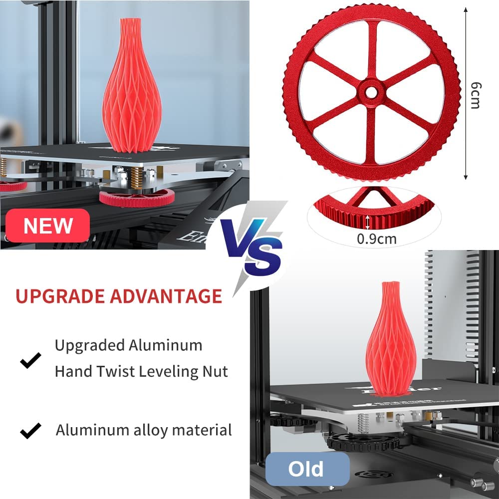 Official Creality Metal Leveling Nuts with 20mm Die Springs and 0.4mm Nozzles, Red Hand Twist Nuts Set for Ender 3/3 Pro/3 V2/3 Max, Ender 5/5 Plus/ 5 Pro, CR 10 Series 3D Printer Bed