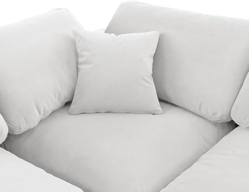 Meridian Furniture 189Cream-Sec6B Comfy Collection Modern | Contemporary Upholstered Modular Sectional, Soft Cream Velvet, Down Feather Cushions, 158" W x 79" D x 34.5" H, Cream
