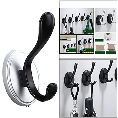 KLKCMS Small Coat Hook Wall-Mounted, Puncture- Coat-hat-Coat Hanger Heavy Duty Gadgets, Black Silver Oval, 66x68x100mm
