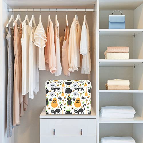 innewgogo Happy Halloween Pumpkins Cat Owl Skull Storage Bins with Lids for Organizing Closet Organizers with Handles Oxford Cloth Storage Cube Box for Books