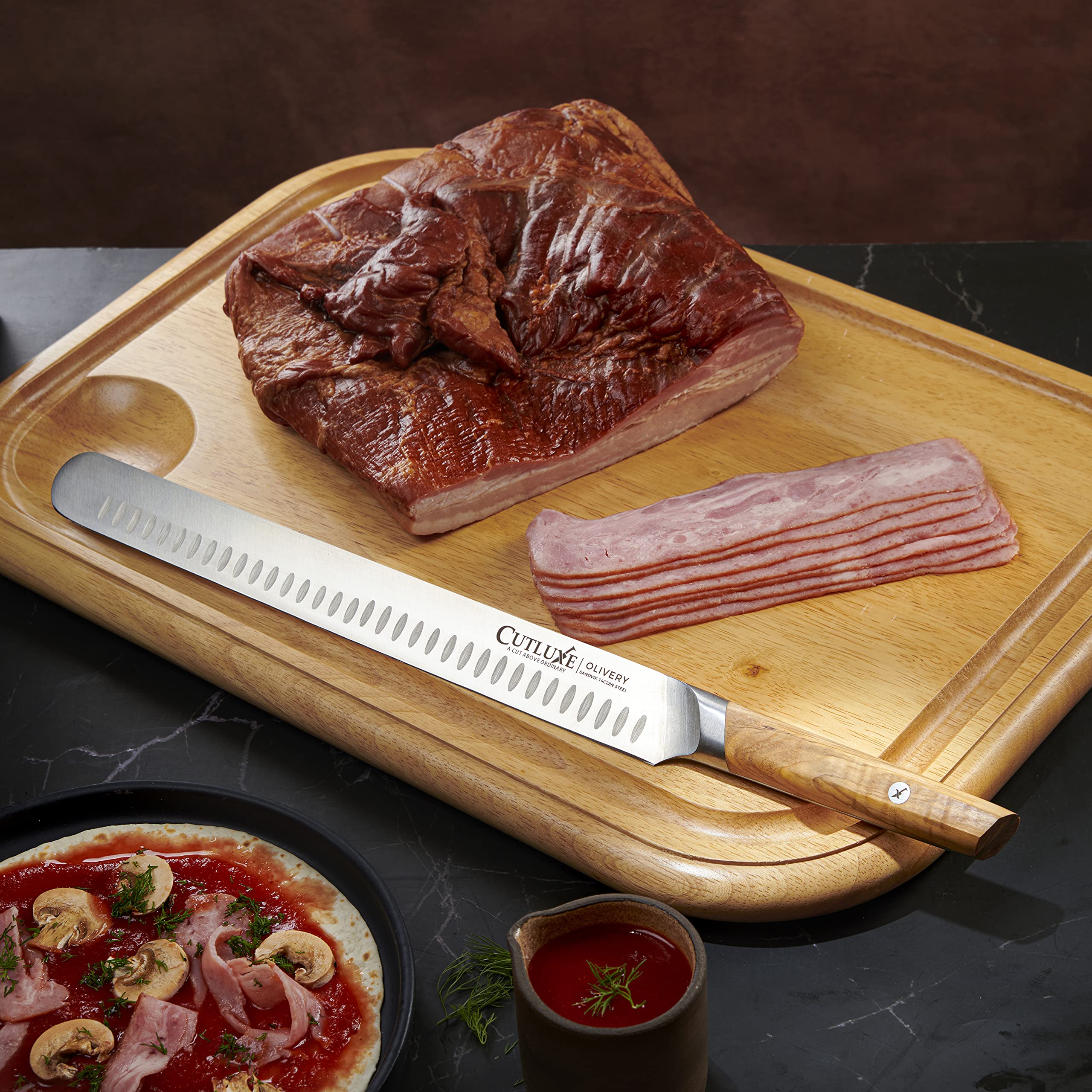CUTLUXE Slicing Carving Knife – 12" Brisket Knife, Razor Sharp Meat and BBQ Knife – Swedish Sandvik 14C28N Steel Blade – Full Tang & Ergonomic Handle Design – Olivery Series