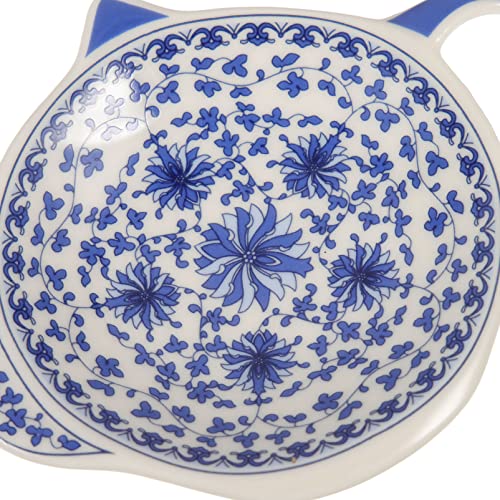 Soy Sauce Dish 4 Pcs Teapot Shaped Tea Bag Holder Ceramic Tea Bag Saucer Teabag Coaster Snack Dish Seasoning Dish for Home Kitchen Sauce Dessert Rest Spoon Blue Tea Plates