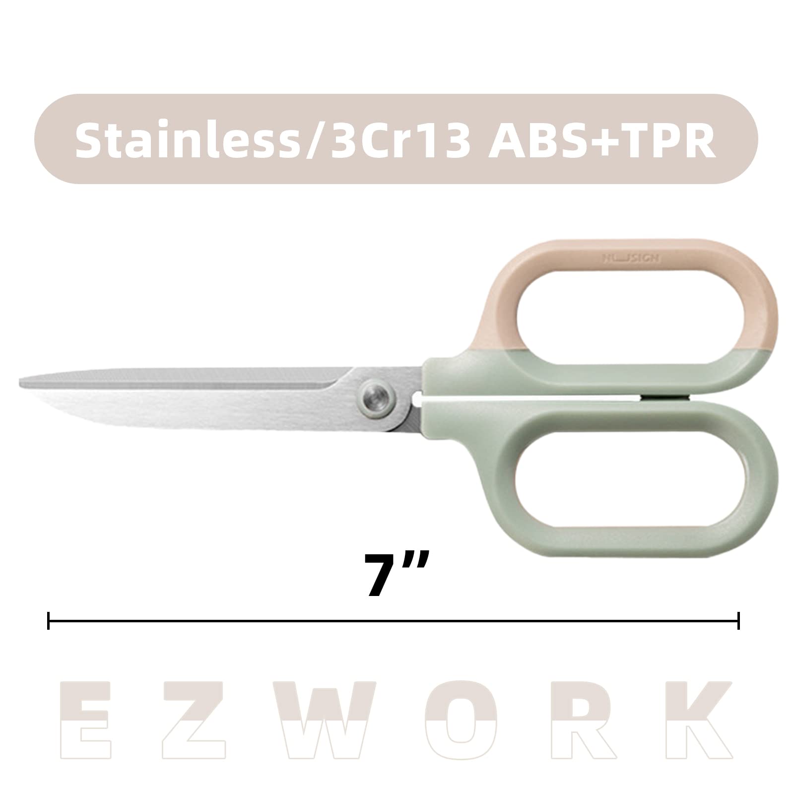 EZWORK Multipurpose Scissors, Comfort-Grip Handles Sharp Scissors for Office Home School Craft Sewing Fabric Supplies (7", Green-1)