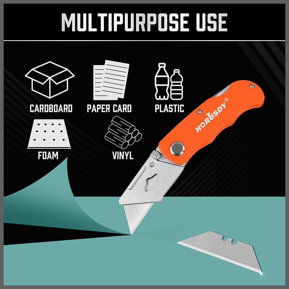 HORSUDY 100-Pack Utility Knife Blades, Box Cutter Blades Replacement with Dispenser, SK5 Carbon Steel