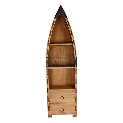 Wood Hanging Boat Shelf with Drawers Nautical 3-Tiered Shelves for Living Room Bathroom Bedroom - Beach Themed Decorative Bookcase Wooden Wall Art Ornament Display Shelf Rustic Coastal Home Decor