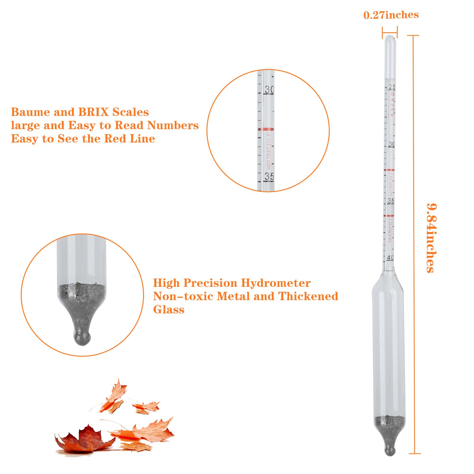 Maple Syrup Hydrometer Test Cup kit, Measures Sugar Content in The Syrup, Stainless Steel Maple Syrup Equipment, Design for Maple Syrup Supplies, Easy to Read and Accurate, with Cleaning Brush