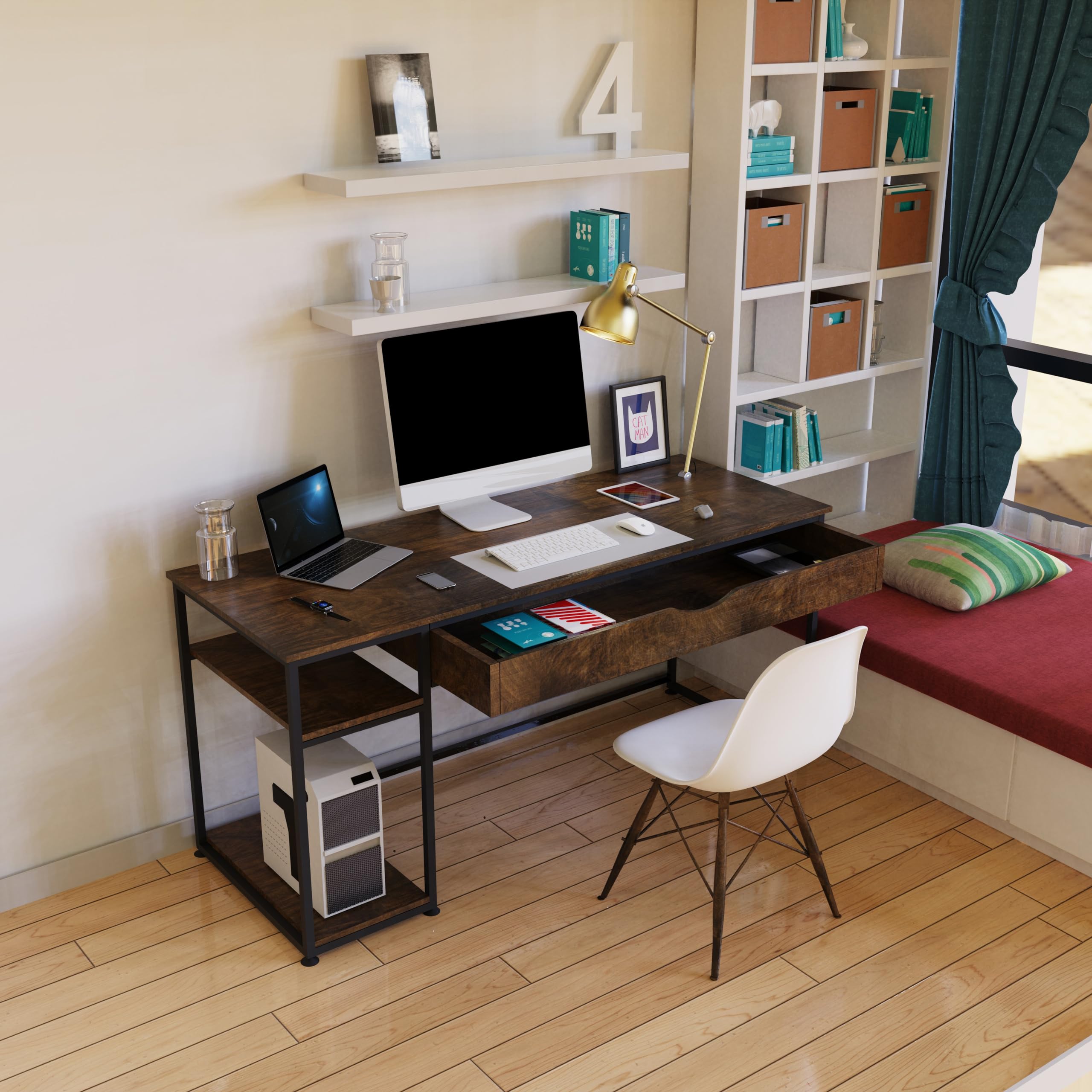 Computer Desk with Drawer 40 Inch, Home Office Small Desk Modern Simple Style Desk Study Student Writing Desk