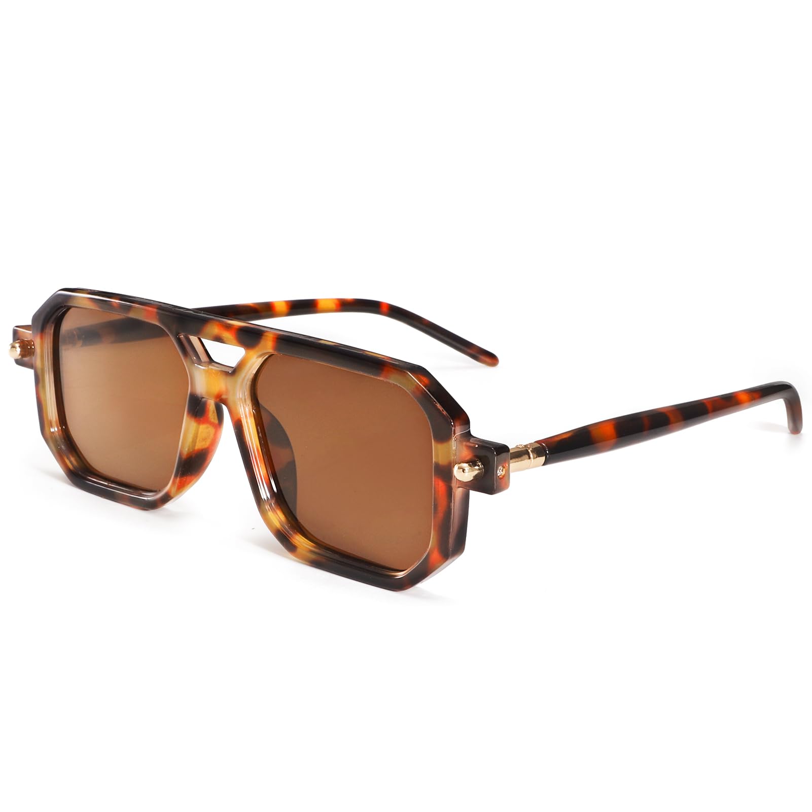 Dollger Trendy Aviator Aunglasses for Women Men Square 70s Retro Sunglasses Vintage Aviator Frame Leopard tortoise Print Shades 2024