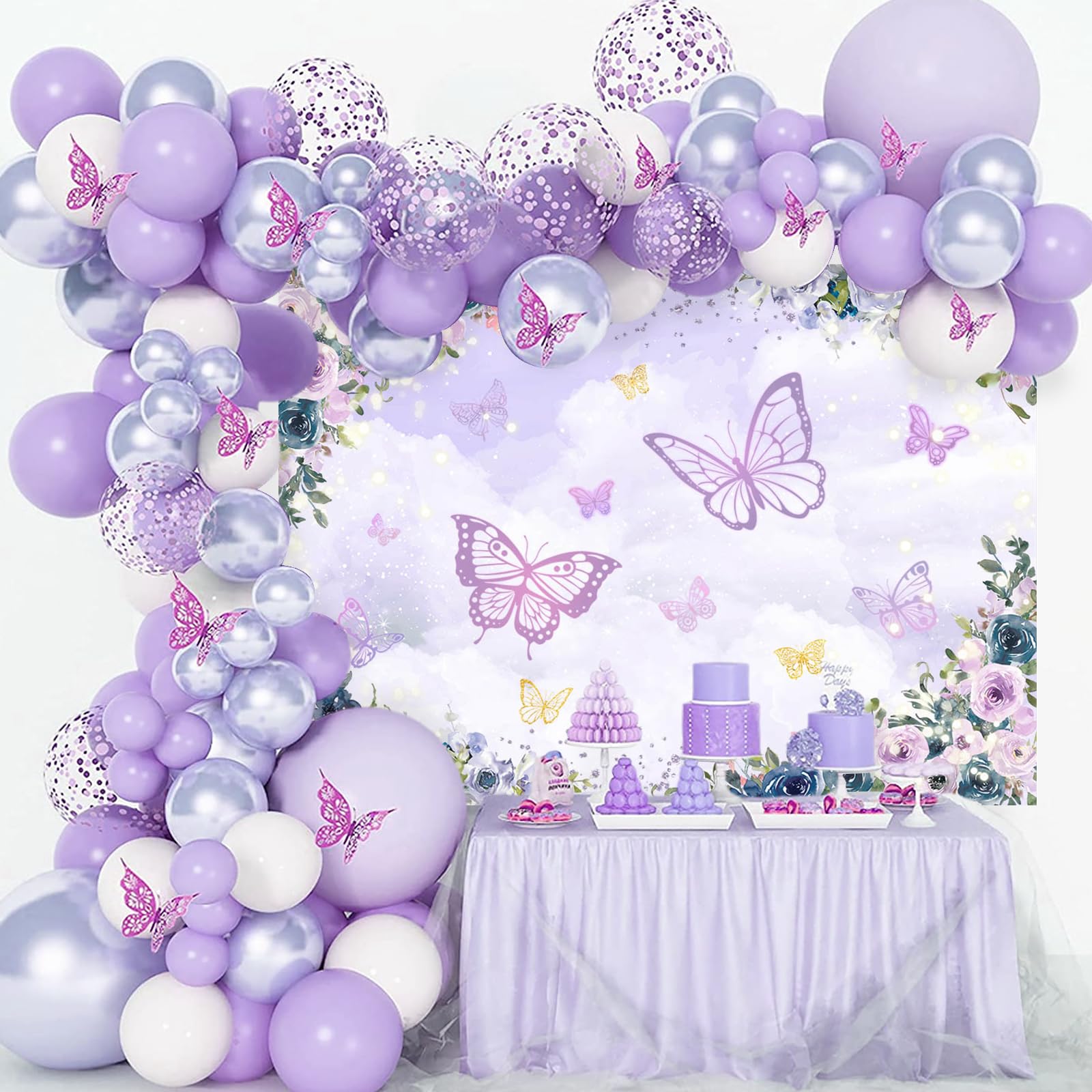 Mocsicka Violet Butterfly Backdrop 7x5ft Purple Floral Girl Butterfly Party Decorations Background Butterfly Theme Wedding Birthday Girls Baby Shower Decorations Backdrop