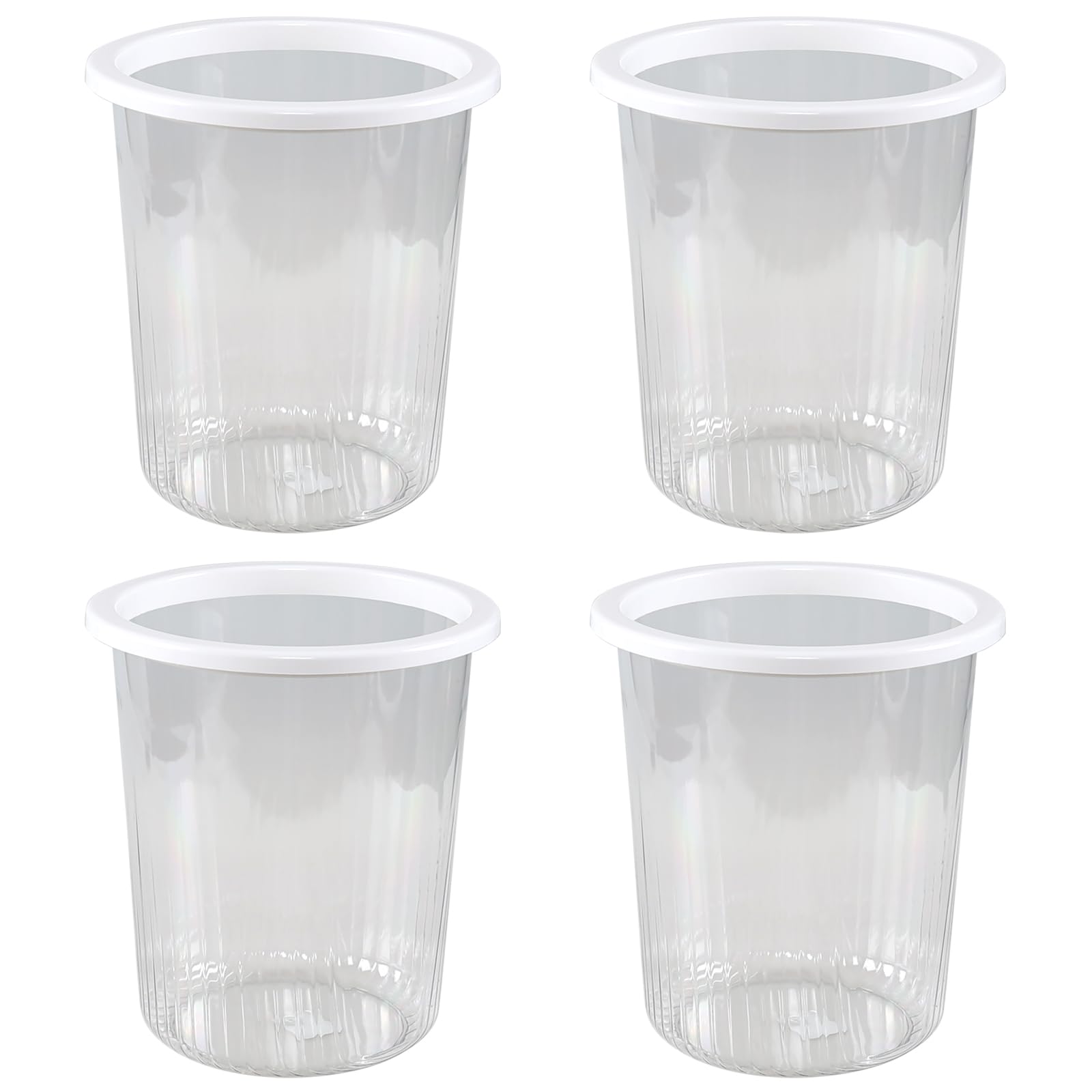 Morcte 4-Pack Acrylic Clear Round Wastebasket, 2.6 Gallon Plastic Small Trash Can for Bathroom, Home, Office