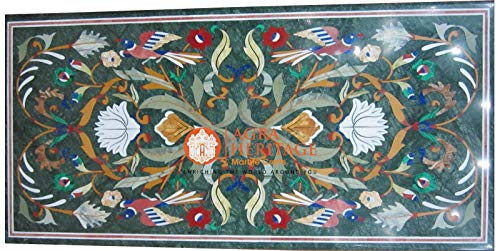 Green Marble Top Dining Hallway Table Top Pietra dura Inlay Design Hallway Decor