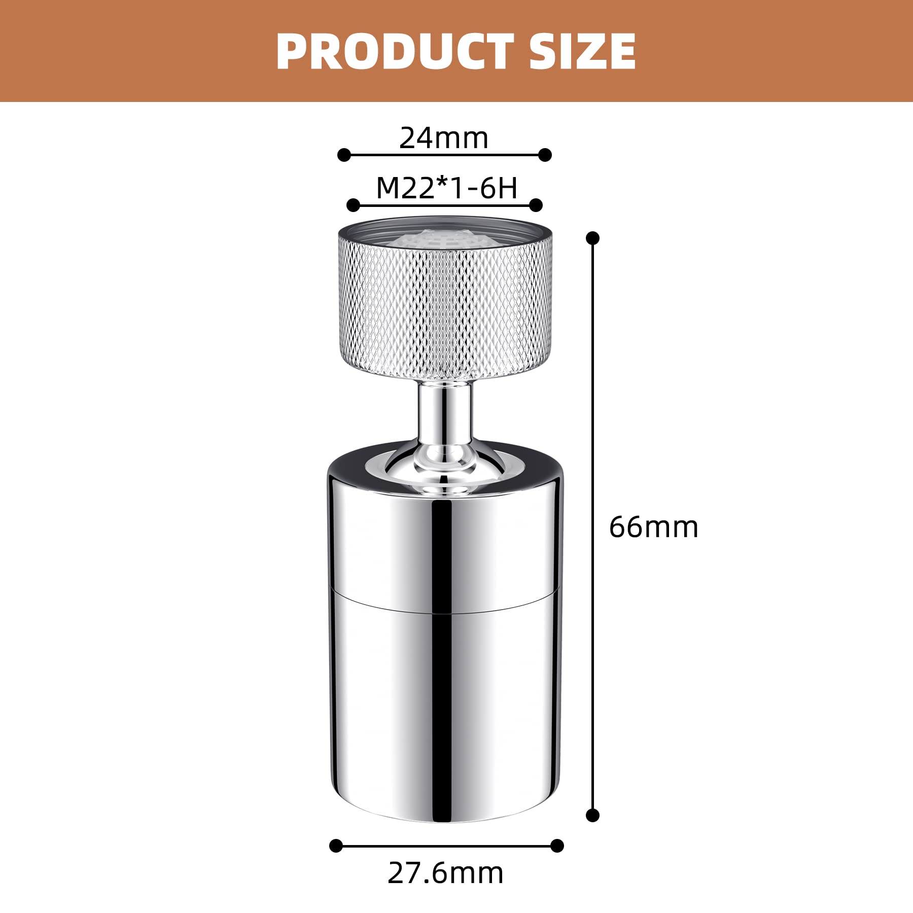 Hibbent Dual-function Female Faucet Aerator, 1.8 GPM Extra Big Angle Rotate Kitchen Sink Aerator Sprayer Head 360 Degree Swivel Kitchen Sink Sprayer Attachment-55/64 Inch-27UNS Female Thread-Chrome