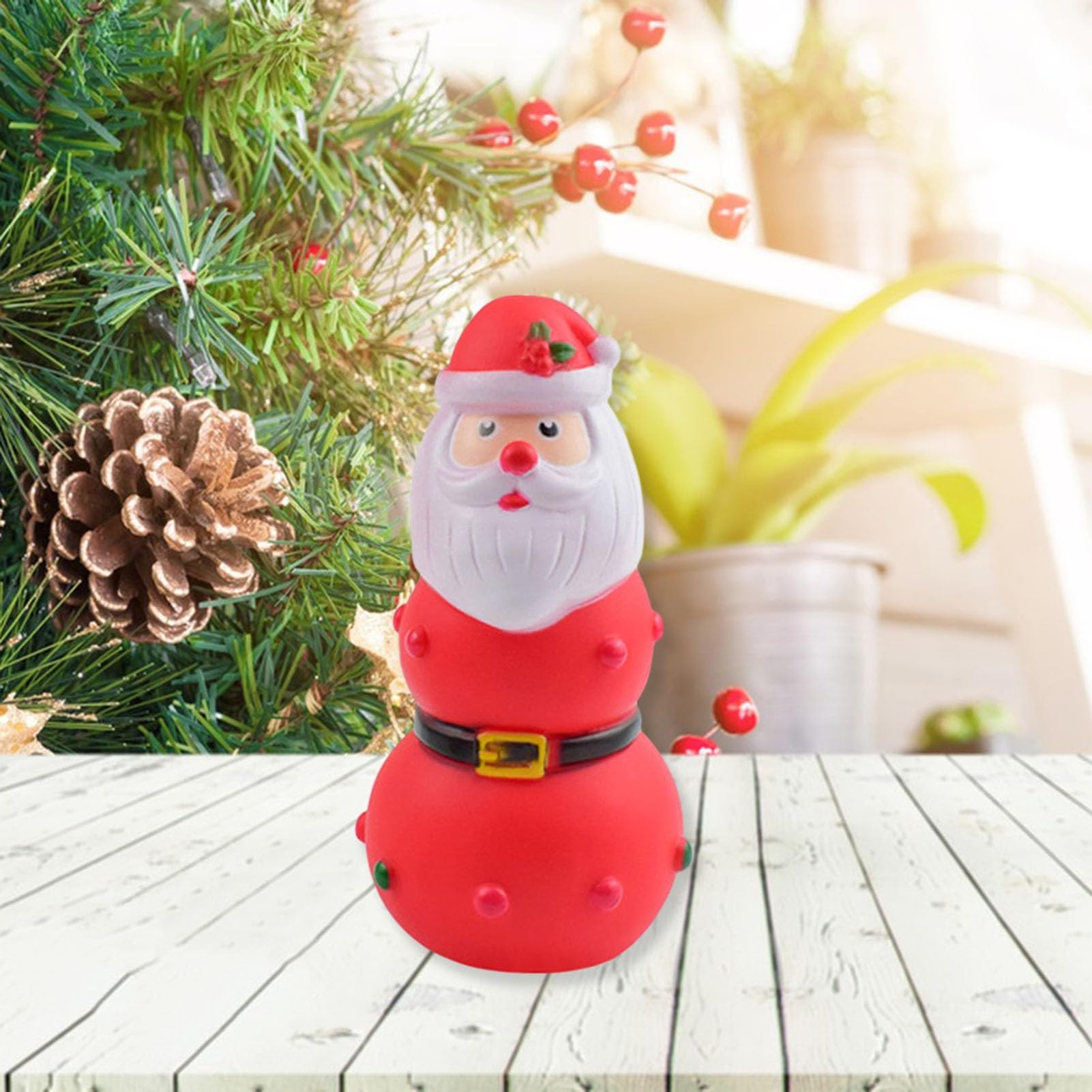 jyibinee Elastic Tough Pet Toy for Teeth Cleaning Interactive Christmas Bite-Resistant Teeth-Cleaning Rubber Dogs with Built-in Sound Xmas Santa Claus