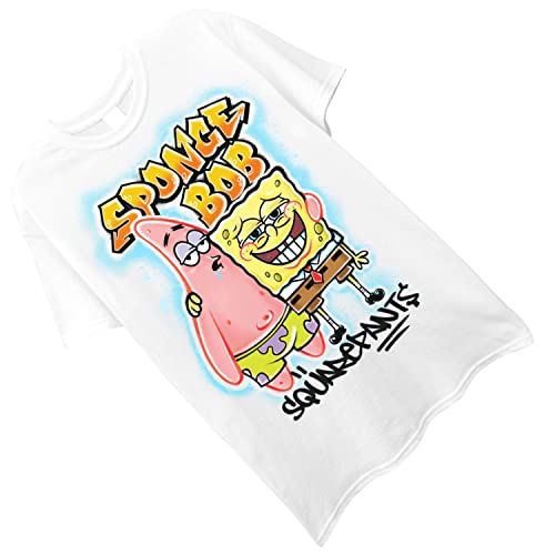 Mens Spongebob Squarepants Classic Shirt - Spongebob, Patrick & Krusty Krab T-Shirt (White, Medium)