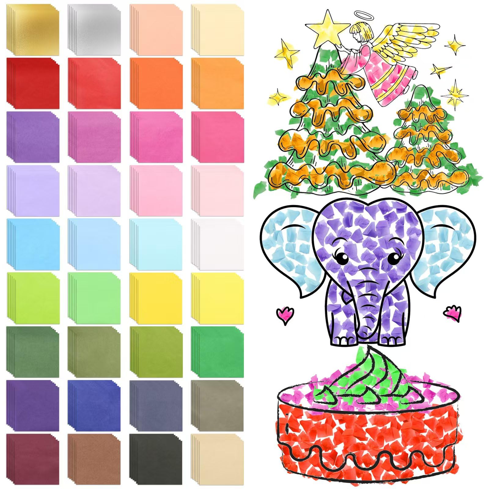 Jyongmer 10800 Pcs 1 Inch Tissue Paper Squares, 36 Assorted Art Rainbow Tissue Paper for Crafts Multicolor Per Precut Tissue Paper Bulk Kids Craft Tissue Papers Squares
