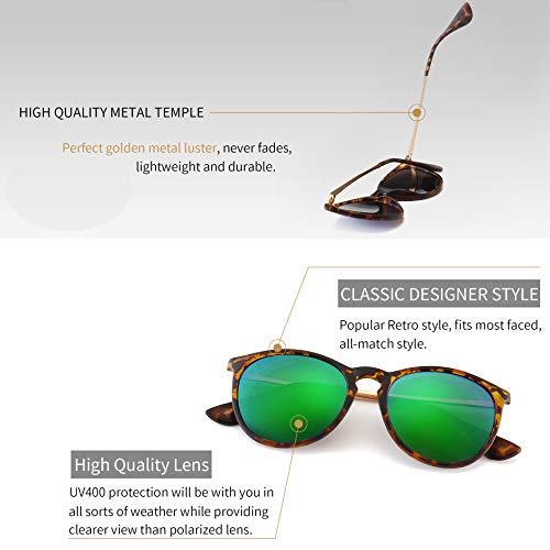 SUNGAIT Vintage Round Sunglasses for Women Men Classic Retro Designer Style (Amber Frame(Matte Finish)/Green Lens)