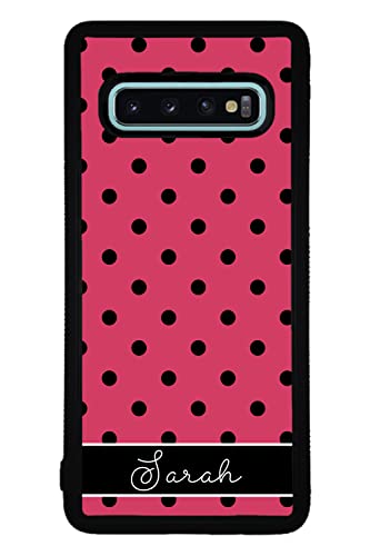 Pink Polka Dot Personalized Black Rubber Phone Case Compatible With Samsung Galaxy S23 S23+ Ultra S22 S22+ S21 S21FE S21+ S20FE S20+ S20 Note 20 S10 S10+ S10e