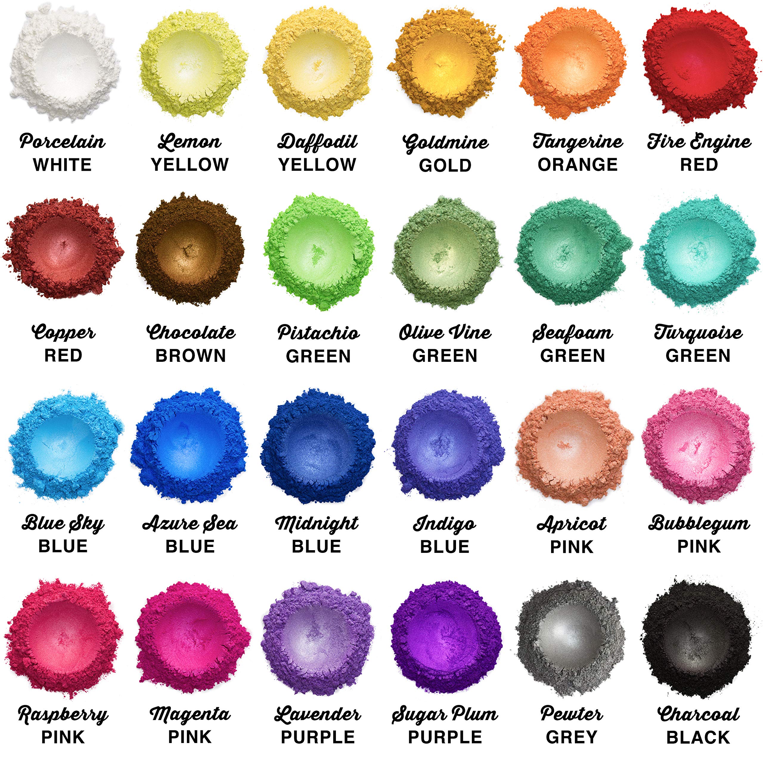 Dibble Dabble Mica Powder 24 Color Shake Jars β 240g Set - Cosmetic Grade Mica Pigment Powder for Soap Making, Epoxy Resin, Lip Gloss, Nails, Bath Bombs, Slime (10g per jar)