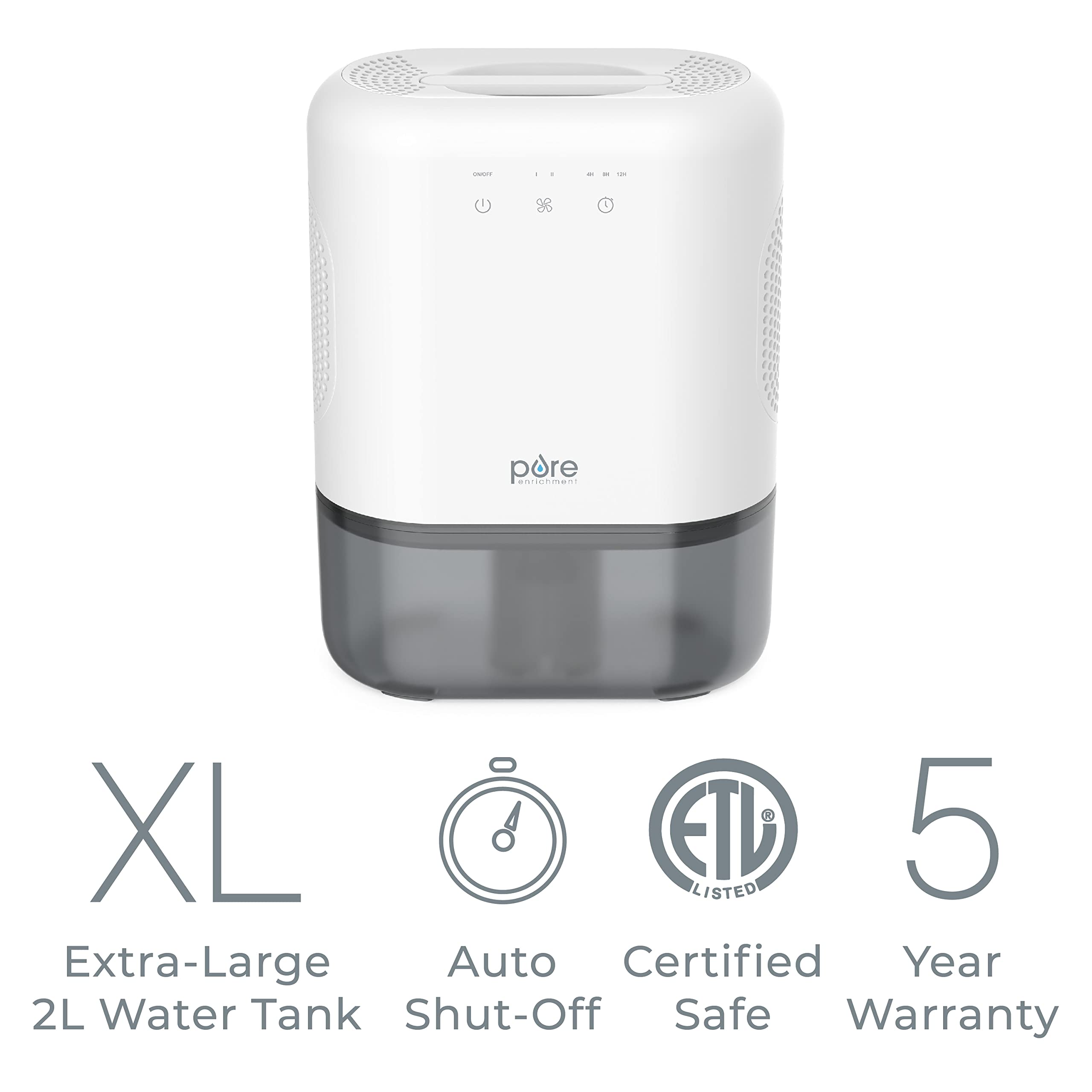 Pure Enrichment® PureDry™ Elite Dehumidifier – Extra-Large 2L Water Tank with Auto Shut-Off, Removes 20 oz. (600 mL) per day of Moisture from Closets, Bathrooms, RVs, Basements, Bedrooms, and Offices