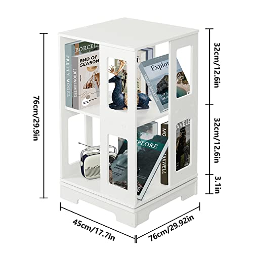 Nisorpa 2 Tier Rotating Bookshelf, 360° Revolving Square Bookcase Floor-Standing Storage Display Rack for Kids & Adults, Used in Bedrooms Living Rooms Study Office (30"x18"x18")