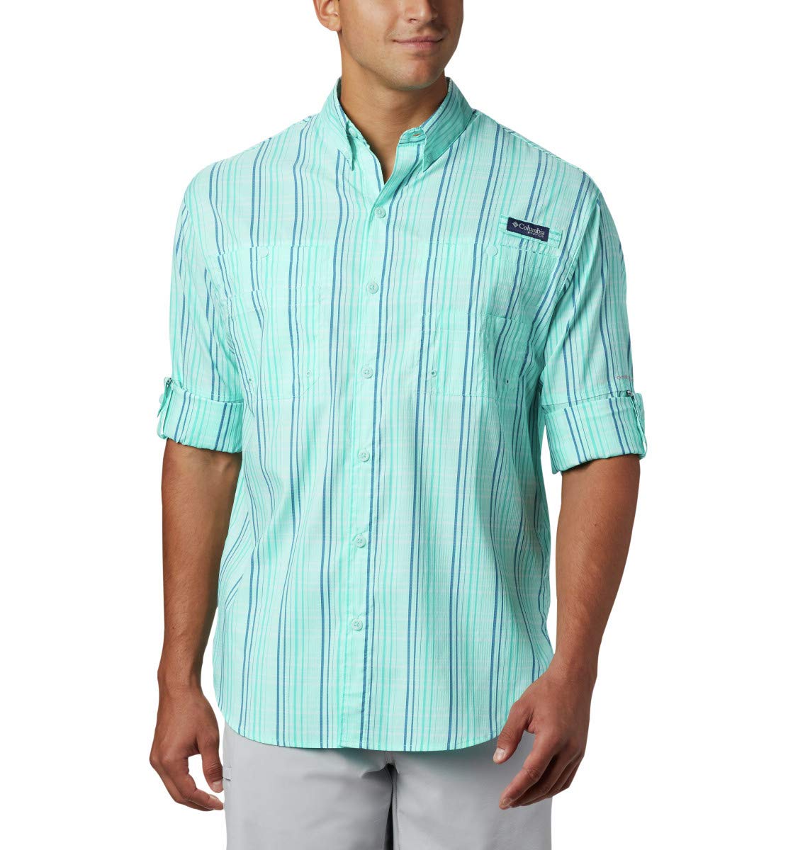 Columbia Men's Standard Super Tamiami Long Sleeve Shirt, Gulf Stream Small Check, Small
