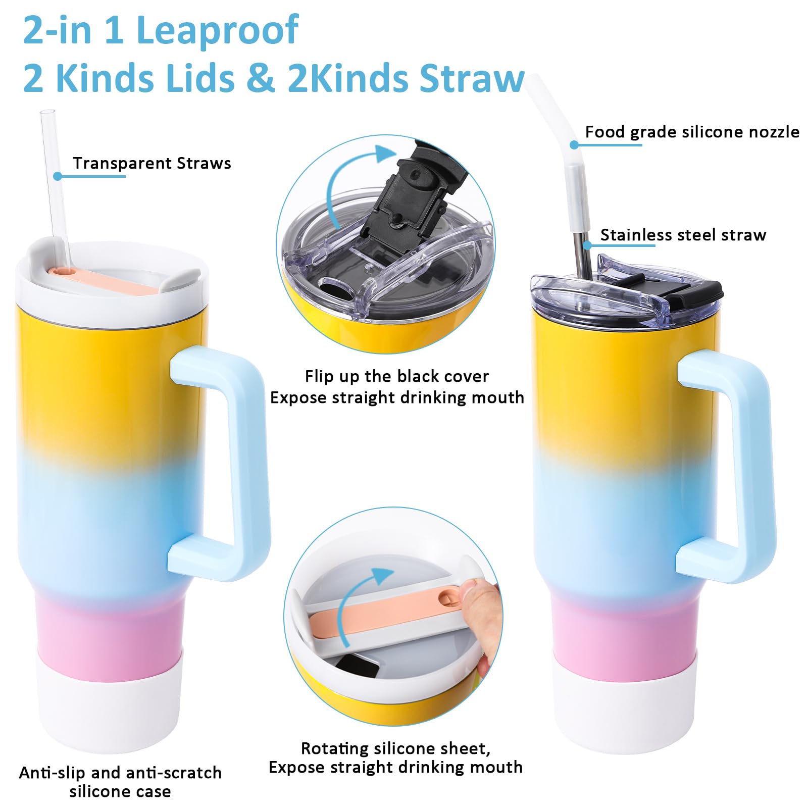 DRINKMALL 40 oz Tumbler with Handle and Straw Lid, 100% Leak Proof Travel Mug, Stainless Steel Vacuum Insulated Keep Drinks Cold 24 Hours or Hot 10 Hours for Coffee (Black-For Men, 20OZ)