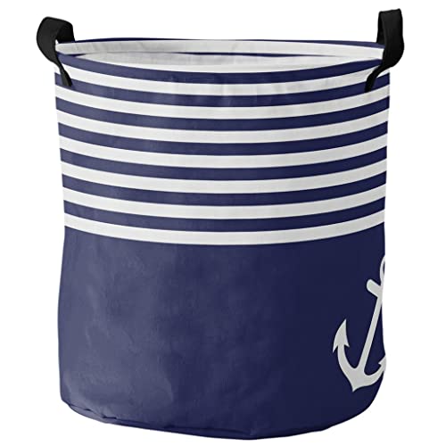 WPYYI Blue White Stripes Anchor Dirty Laundry Basket Foldable Home Organizer Basket Clothing Children Toy Storage Basket (Color : A, Size : Large)