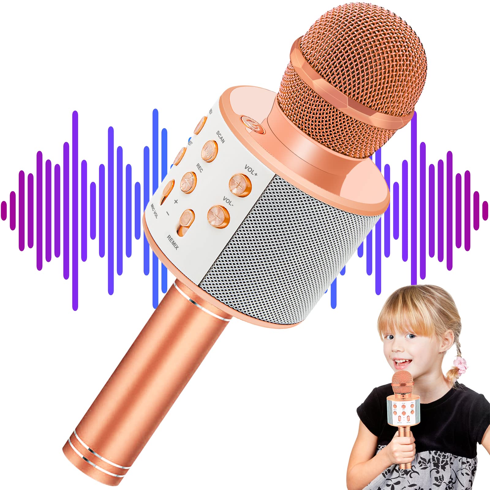 Hayruoy Bluetooth Microphone For Kids, Portable Handheld Microphone With 5 Voice Effects, Easy To Connect, Professional Karaoke System, Long Playback Time, Great Gift For Kids