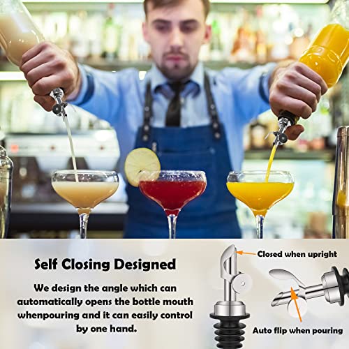 WAFJAMF 2 Pcs Weighted Stainless Steel Bottle Pourers, Self Closing Olive Oil Dispenser Spout, Auto Flip Feature Liquor Pour Spouts for Pours Liquid, Olive Oil, Wine, Vinegar (Silver)……