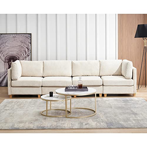 Modern Convertible L Shaped Couch, Soft Corduroy Fabric Multi-Combination Living Room Sectional Couch (Beige) (MFW1281-5)