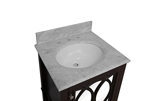 Olivia 24-inch Bathroom Vanity (Carrara/Chocolate): Includes Chocolate Cabinet with Authentic Italian Carrara Marble Countertop and White Ceramic Sink