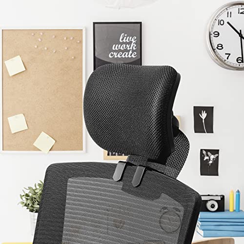 Tofficu Office Chair Headrest Attachment Head Support Cushion Upholstered Adjustable Height Angle for Ergonomic Executive Chair,2.6cm Fixing Clip Backrest Thickness 2-2.4cm,Not Suitable for Soft Chair