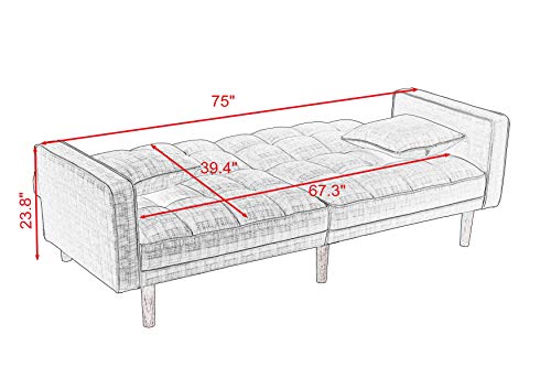 Modern Futon Sofa Bed, 75" Convertible Sleeper Sofa with Armrests and Guests w/ 2 Pillows, Recliner Couch with 5 Solid Wooden Legs, Twin Size Sofa for Living Room (Navy Blue+Fabric)