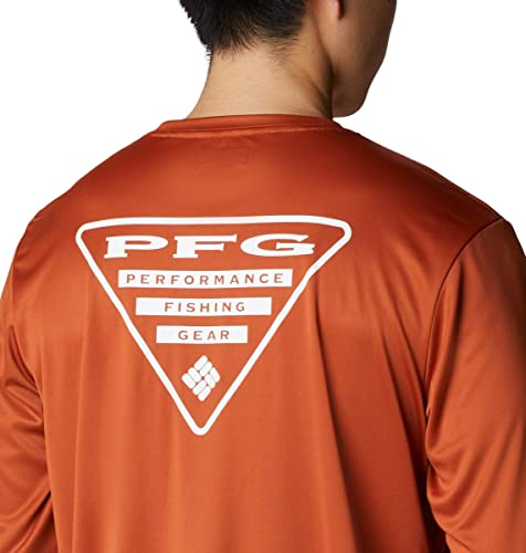 Columbia Men’s PFG Terminal Tackle Destination Long Sleeve, Sun Protection, Red Spark/Georgia, Large