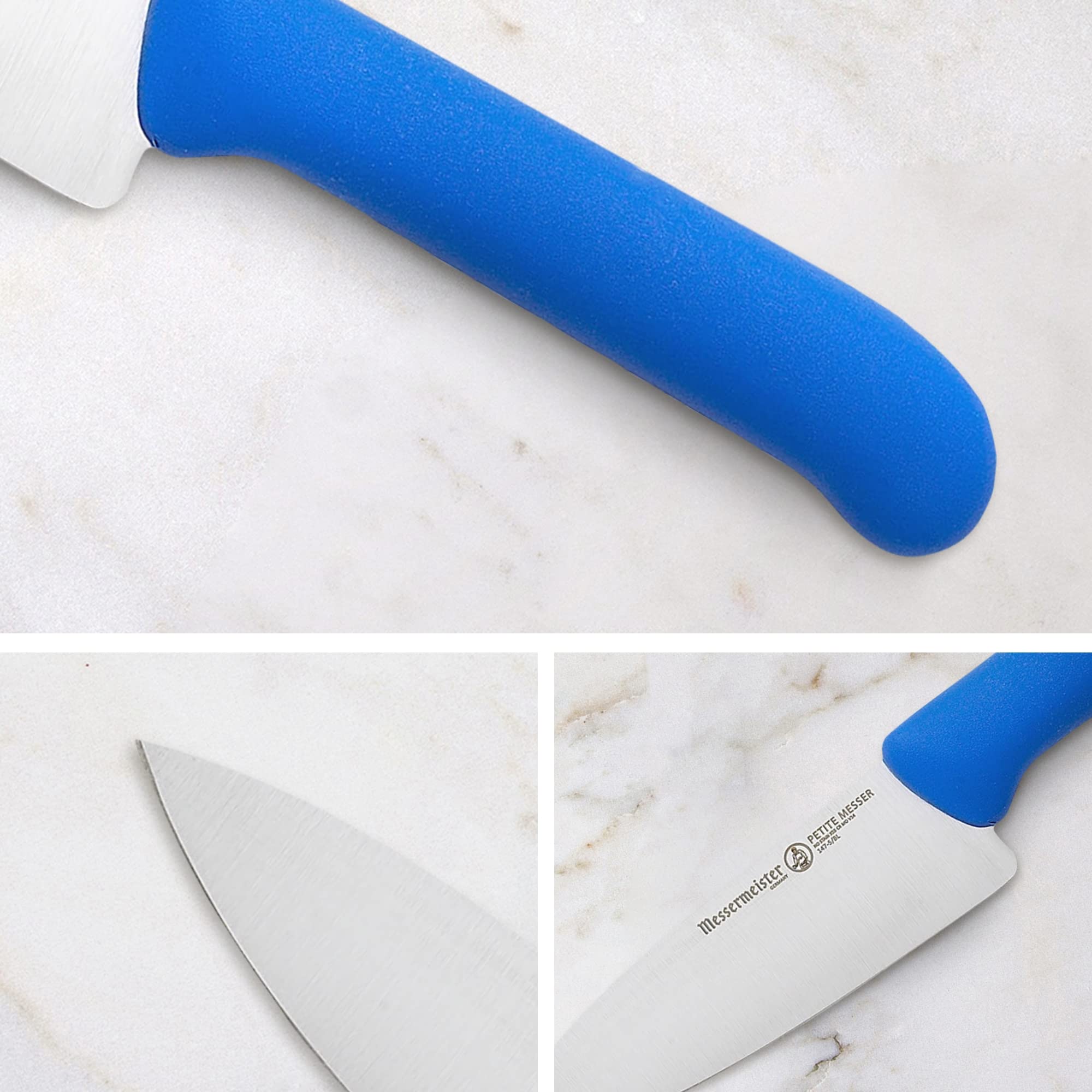 Messermeister Petite Messer 5” Chef’s Knife, Blue - German 1.4116 Stainless Steel & Ergonomic Handle - Lightweight, Rust Resistant & Easy to Maintain