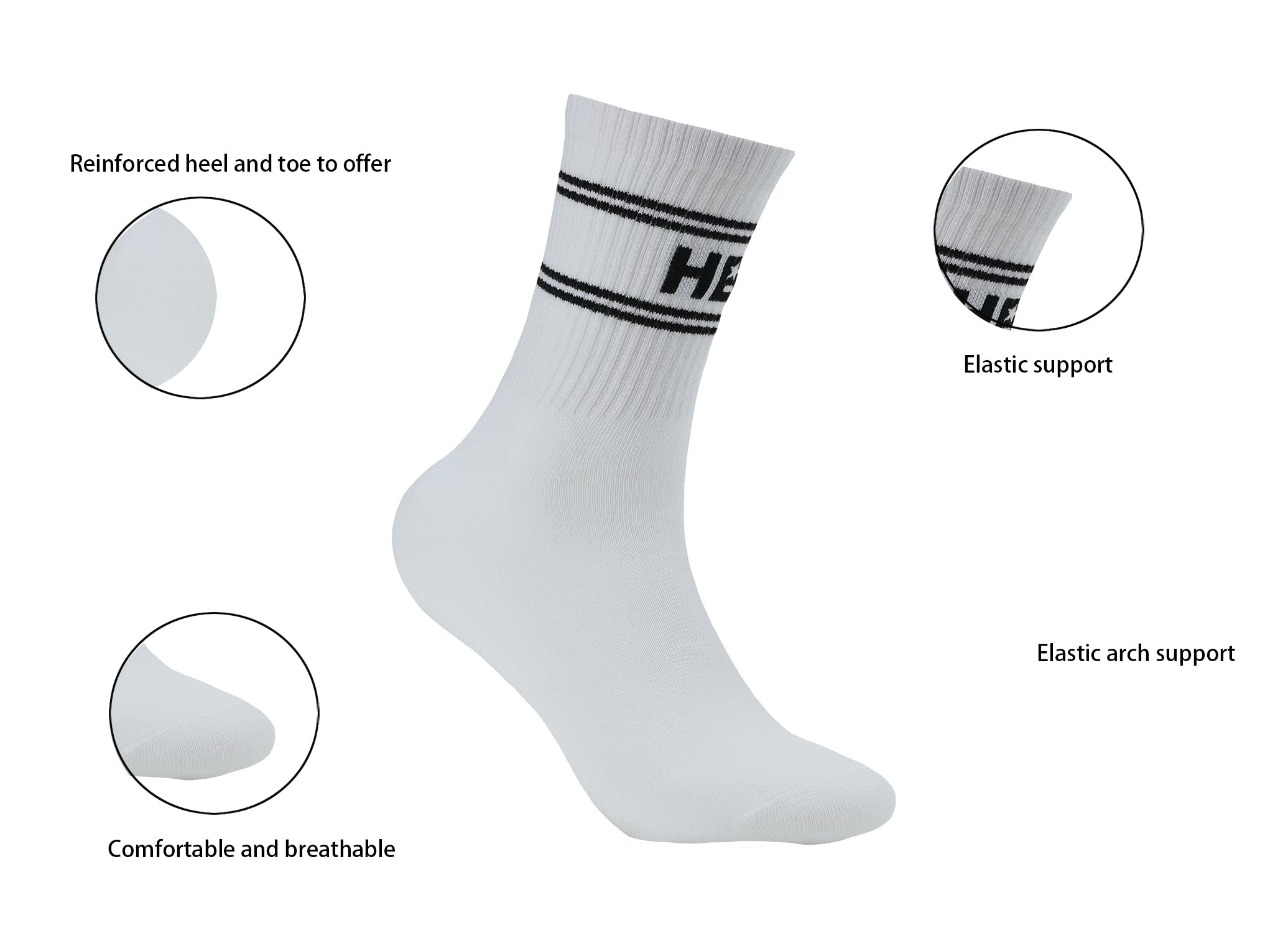 HBD Men's Crew Calf Socks Super-Soft Comfortable Men’s Mid Calf Socks 3 Pack 8-10 White