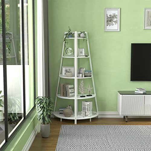 WTZ Corner Shelf, 5 Tier Bookshelf, 70.8 Inch Tall Bookcase, Open Ladder Book Case, Modern Bamboo Corner Storage Bookshelf Stand in Living Room, Bedroom, Office, Kitchen, White